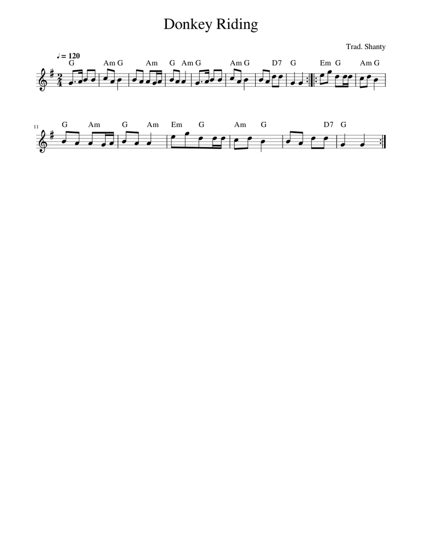 Traditional music - Donkey Riding Sheet Music with Chords for Piano ...