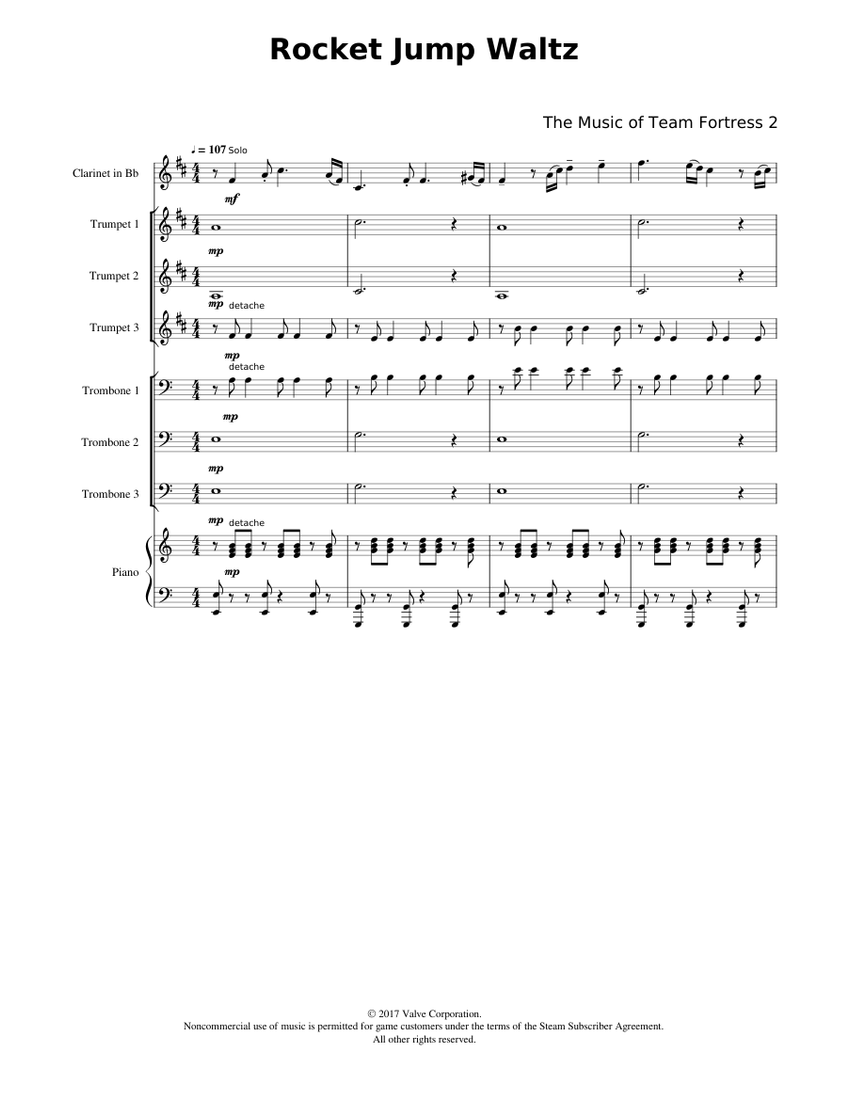 TF2 Fight Songs: Rocket Jump Waltz Sheet Music for Piano, Trombone tenor, Clarinet other ...