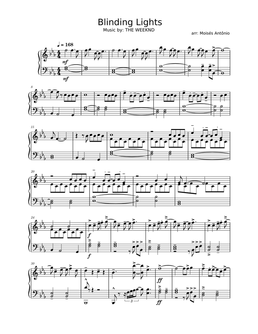 Blinding Lights – The Weeknd Sheet Music for Piano (Piano Duo ...