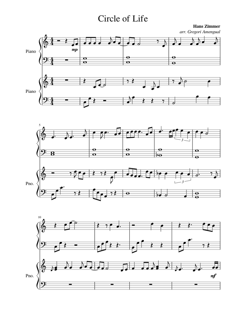 Circle of life – Elton John Sheet music for Piano (Piano Duo ...