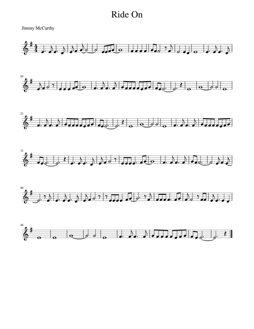 Jimmy McCarthy - Ride On Sheet Music for Piano (Solo) Easy | MuseScore.com