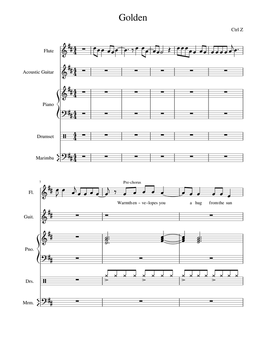 Golden Sheet music for Piano, Flute, Guitar, Drum group & more ...