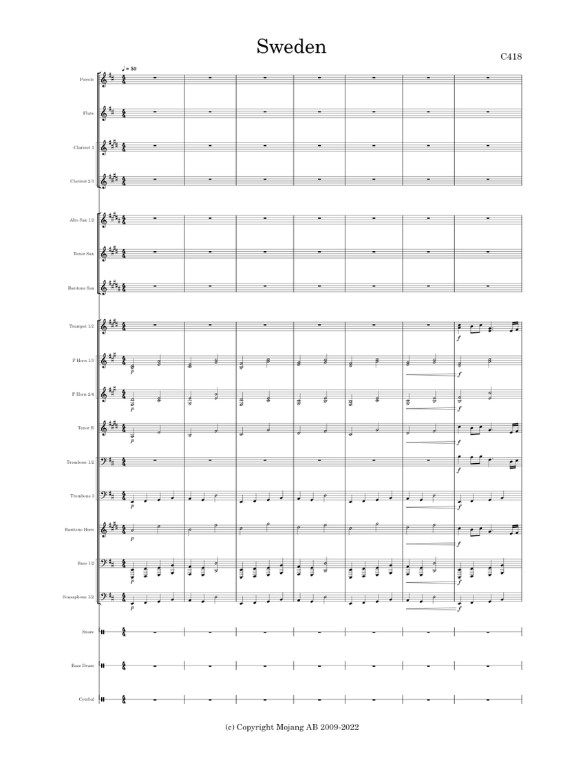 Sweden – C418 (unfinished) Sheet Music for Trombone, Tuba, Flute ...