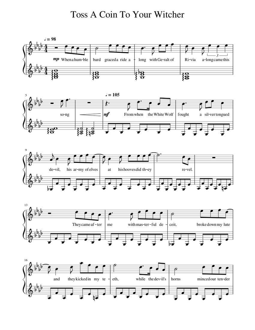 Toss_A_Coin_To_Your_Witcher Sheet music for Piano (Solo) | Musescore.com
