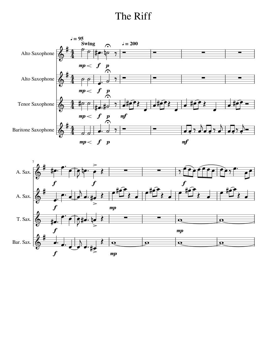 The Riff Sheet Music for Saxophone alto, Saxophone tenor, Saxophone ...