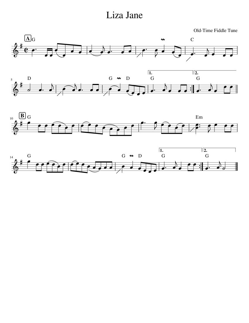 Liza Jane – Misc tunes Sheet Music with Chords for Violin (Solo ...