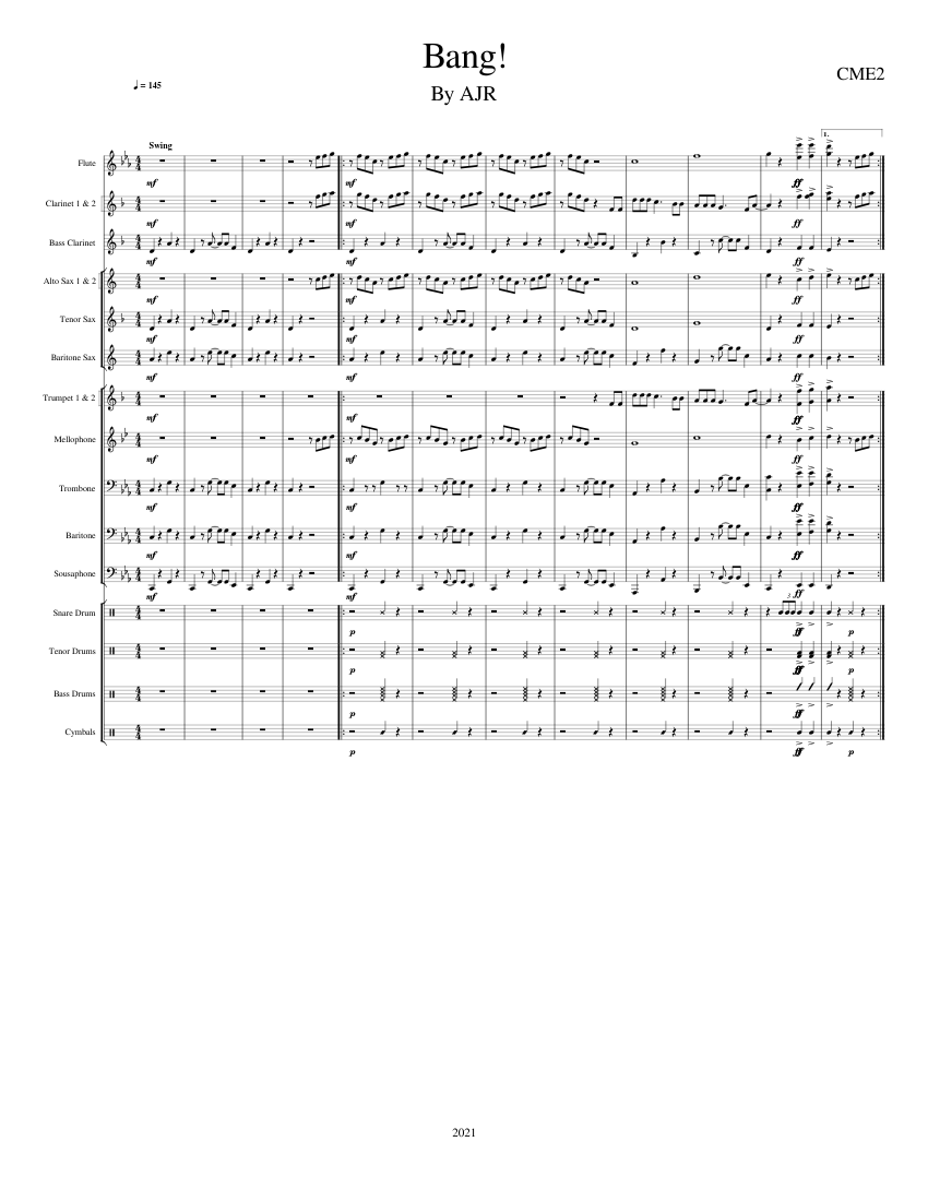 AJR BANG! 1 Sheet music for Trombone, Tuba, Flute, Clarinet in b-flat ...