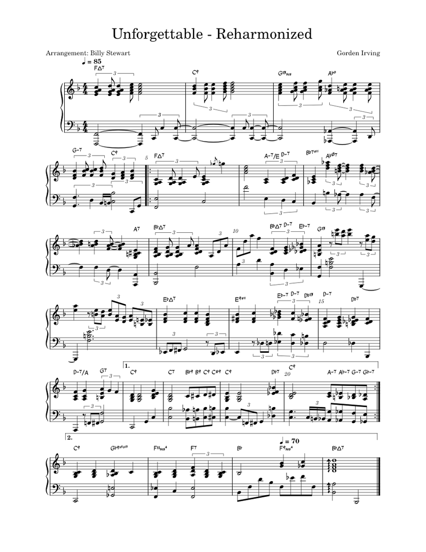 Unforgettable – Reharmonized Nat King Cole Sheet Music with Chords for ...