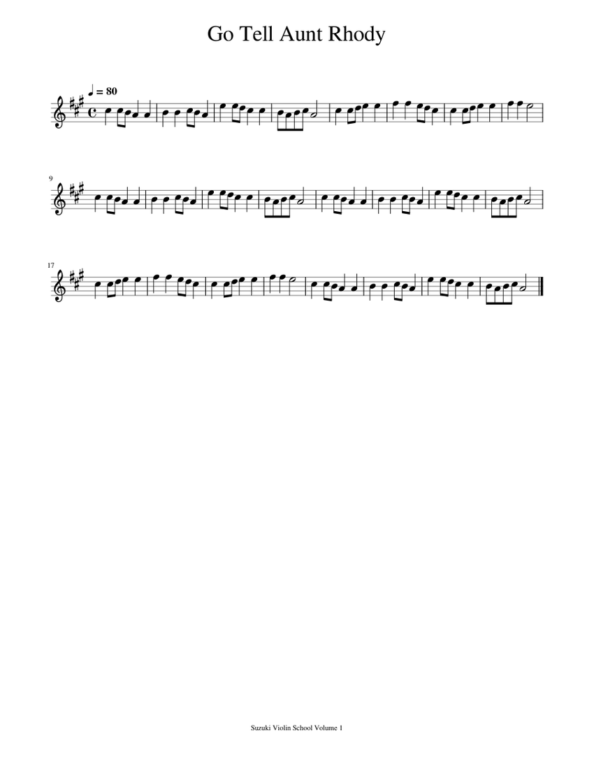 Go tell aunt rhody Sheet Music for Violin (Solo) | MuseScore.com