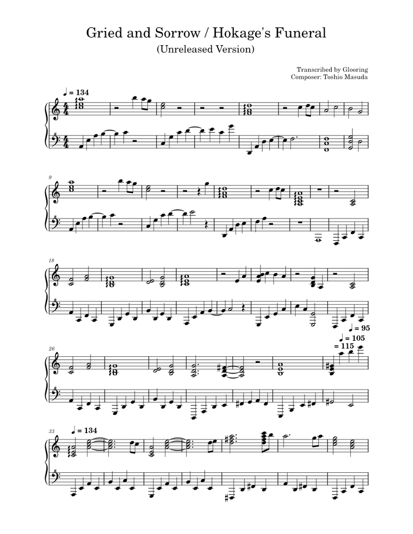 Naruto Hokage Funeral Grief And Sorrow Sheet Music For Piano Solo