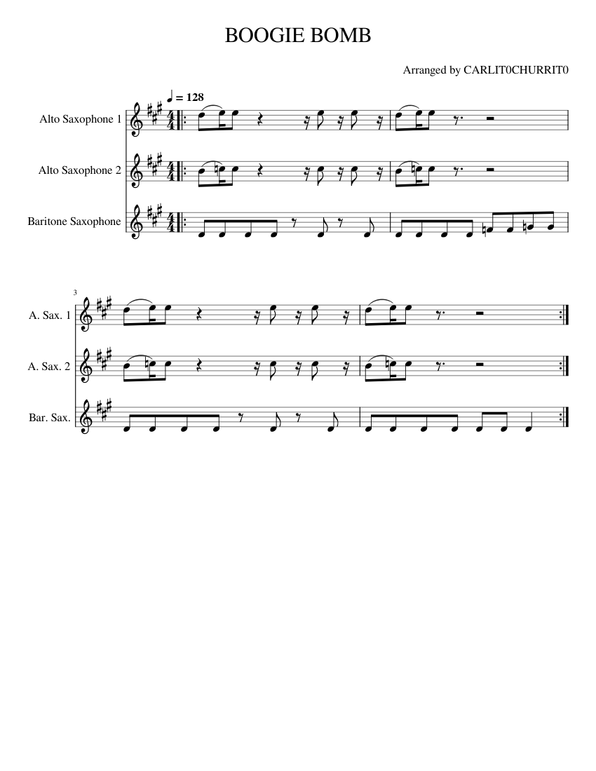 BOOGIE BOMB MUSIC by CARLIT0CHURRIT0 Sheet music for Saxophone alto, Saxophone baritone ...