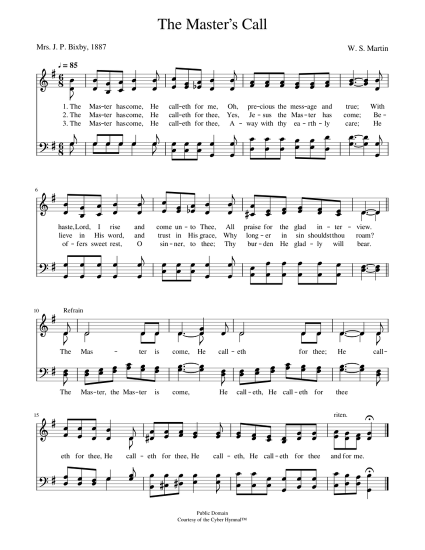The master’s call (bixby) - W. S. Martin. Sheet Music for Piano (Piano ...