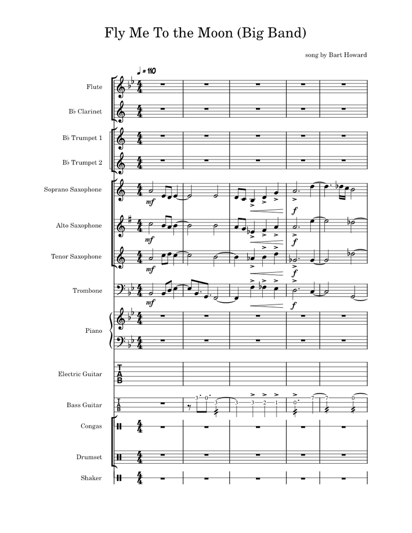 Fly me to the moon – Bart Howard Fly Me To the Moon Big Band Sheet ...