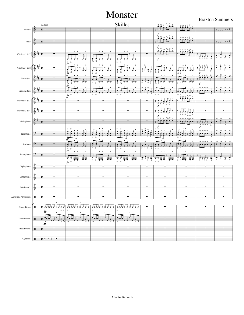 Monster (updated) Sheet music for Trombone, Tuba, Flute piccolo, Flute ...