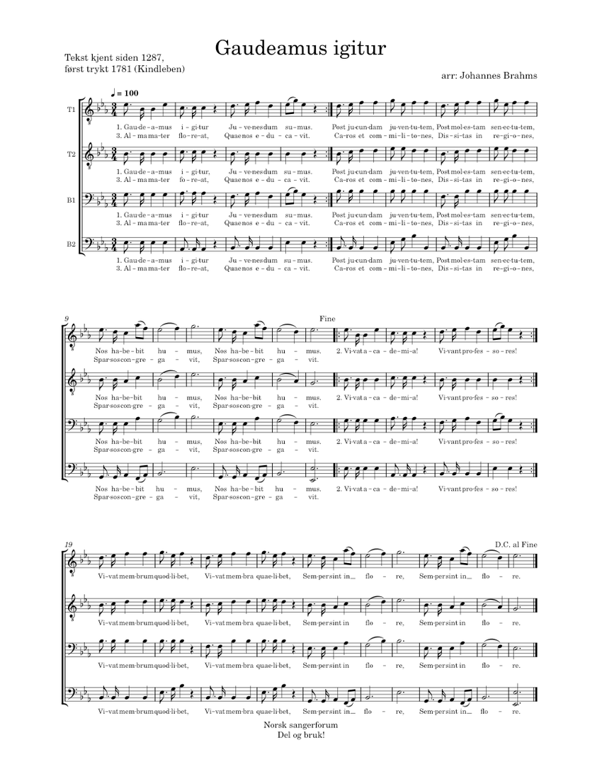 Gaudeamus igitur Sheet Music for Tenor, Bass voice, Baritone (Men’s ...