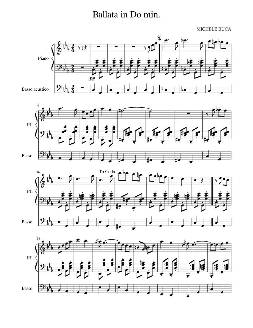 Ballata in Do min Sheet music for Piano, Bass guitar (Mixed Duet ...