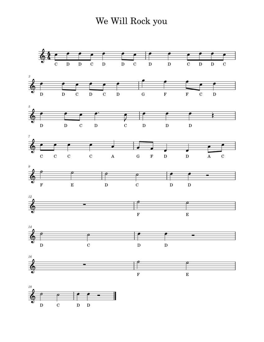 We Will Rock you Sheet Music for Piano (Solo) easy | MuseScore.com