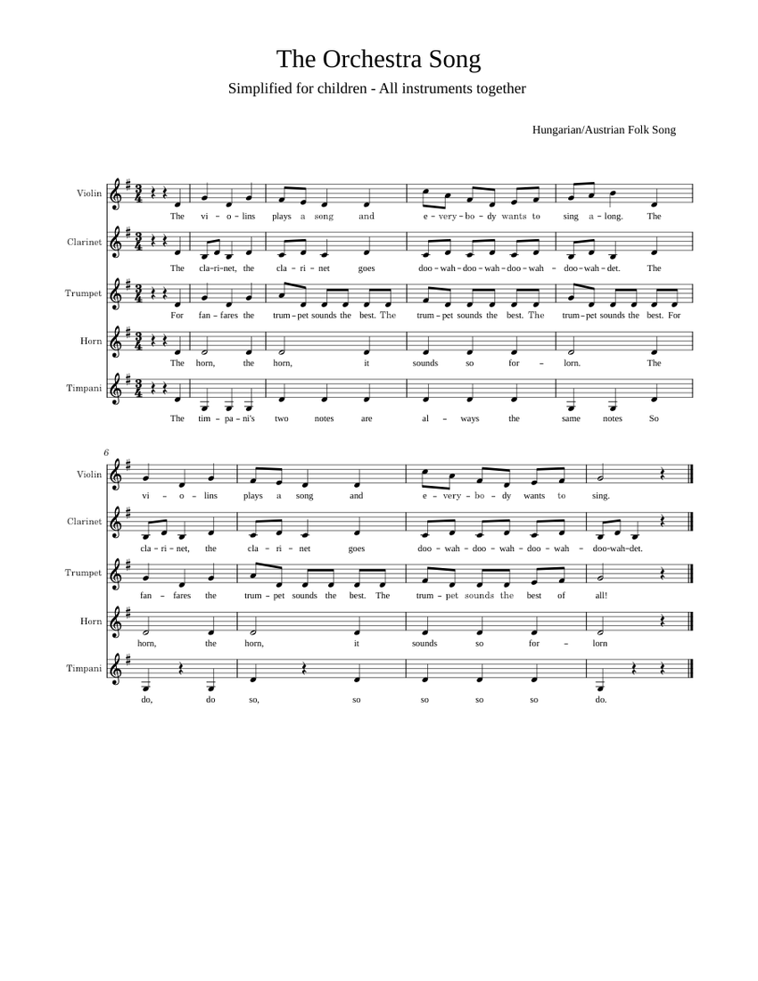 The Orchestra Song – Misc Traditional The Orchestra Song Simplified for ...