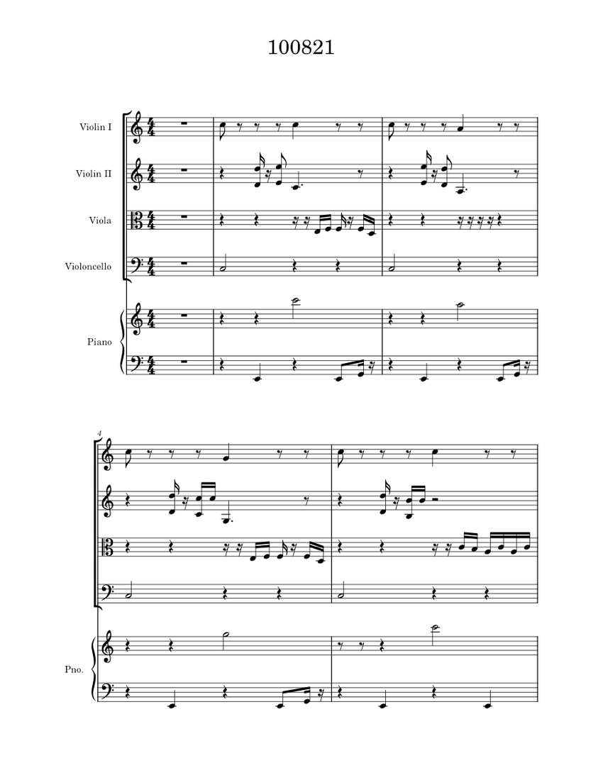 100821 Sheet music for Piano, Violin, Viola, Cello (Piano Quintet ...