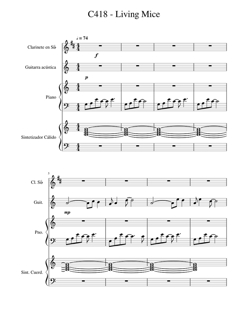 C418 - Living Mice (Minecraft BSO) Clarinet + Guitar + Keyboard/piano ...