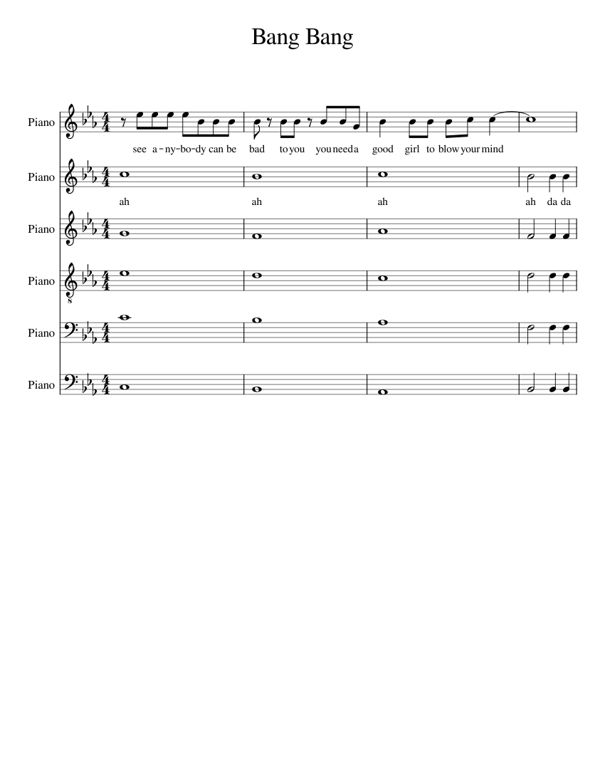 Bang_Bang Sheet Music for Piano (A Capella) | MuseScore.com