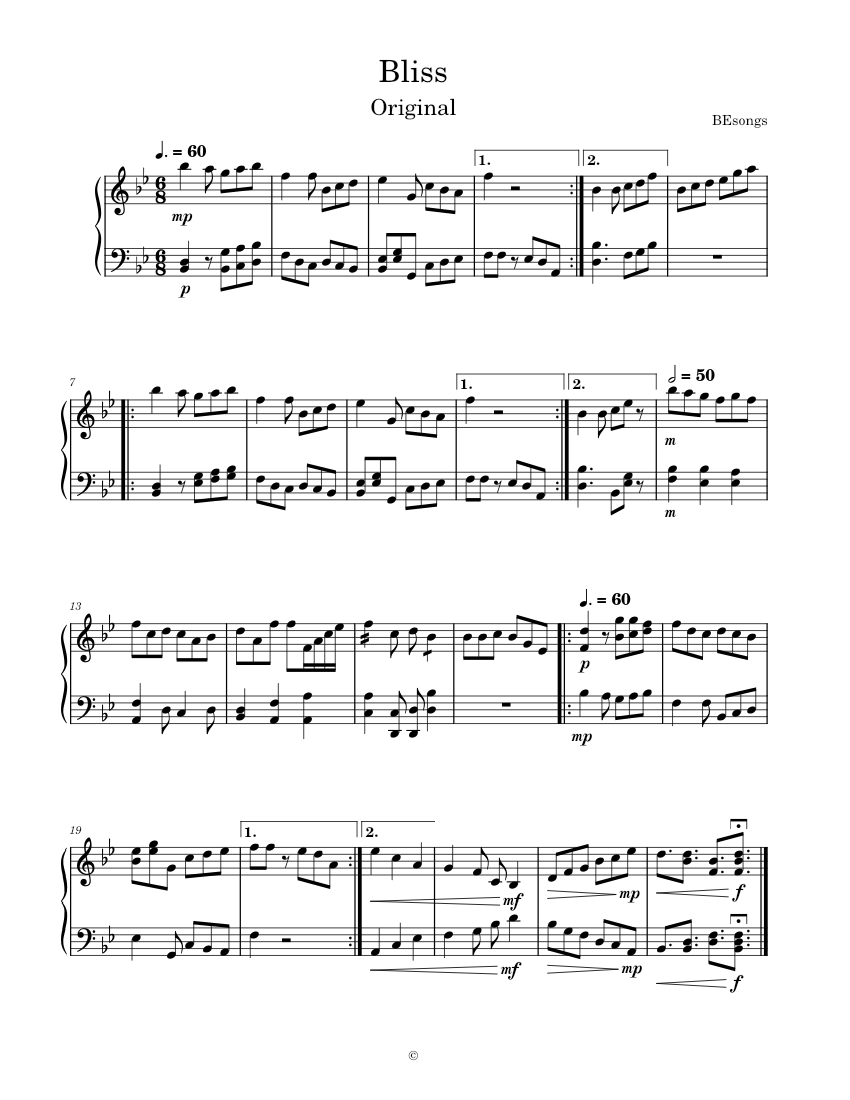 Bliss Sheet Music for Piano (Solo) Easy | MuseScore.com
