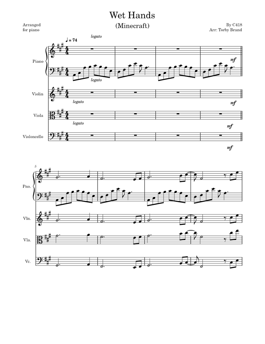 Wet Hands Sheet music for Piano, Violin, Viola, Cello (Piano Quartet ...