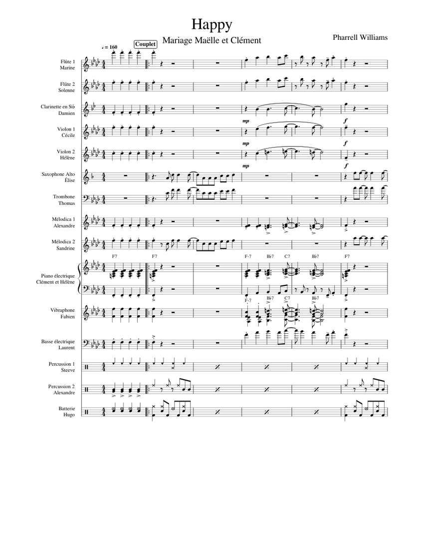 Happy Sheet Music and Tab with Chords for Piano, Trombone, Flute ...