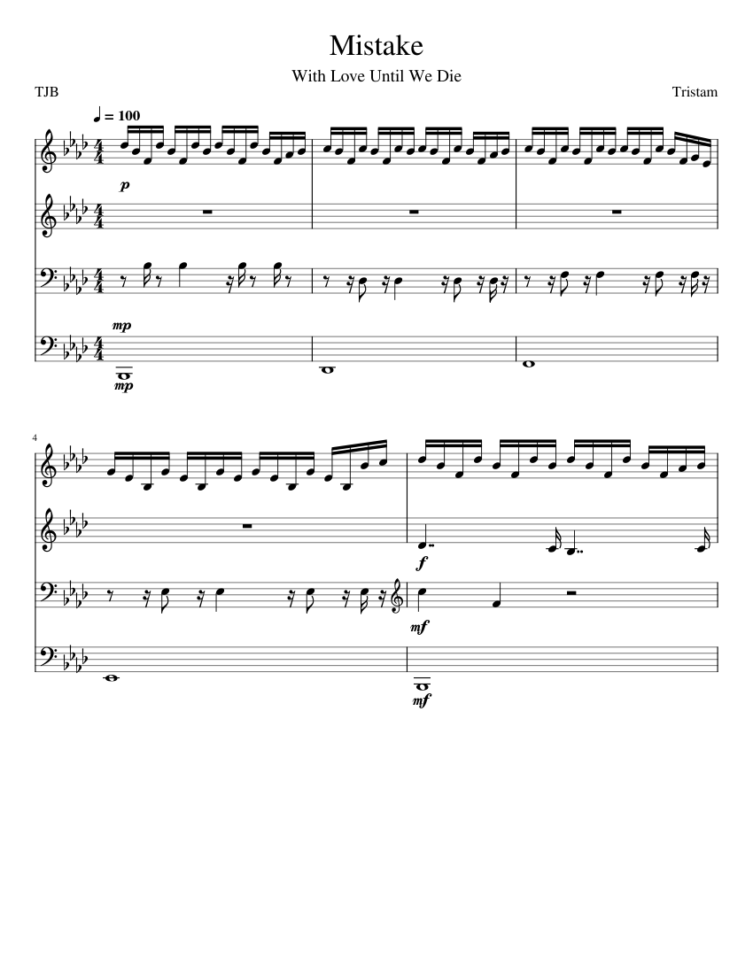 Mistake – Tristam Sheet Music for Piano (Piano Four Hand) | MuseScore.com