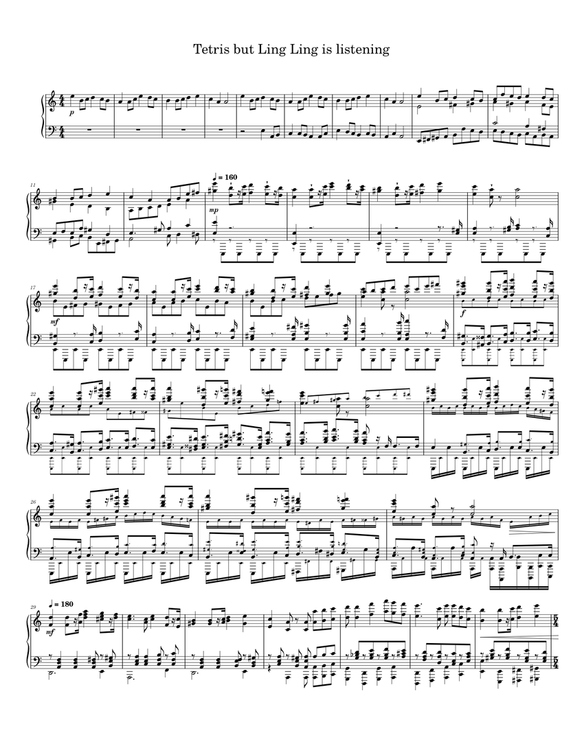 Korobeiniki (Tetris) but Ling Ling is listening Sheet Music for Piano ...