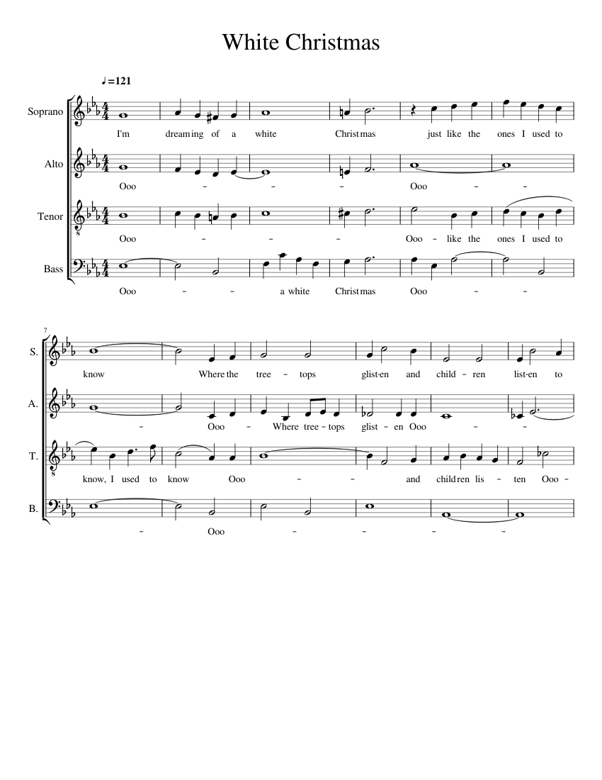 white christmas Sheet music for Soprano, Alto, Tenor, Bass voice ...