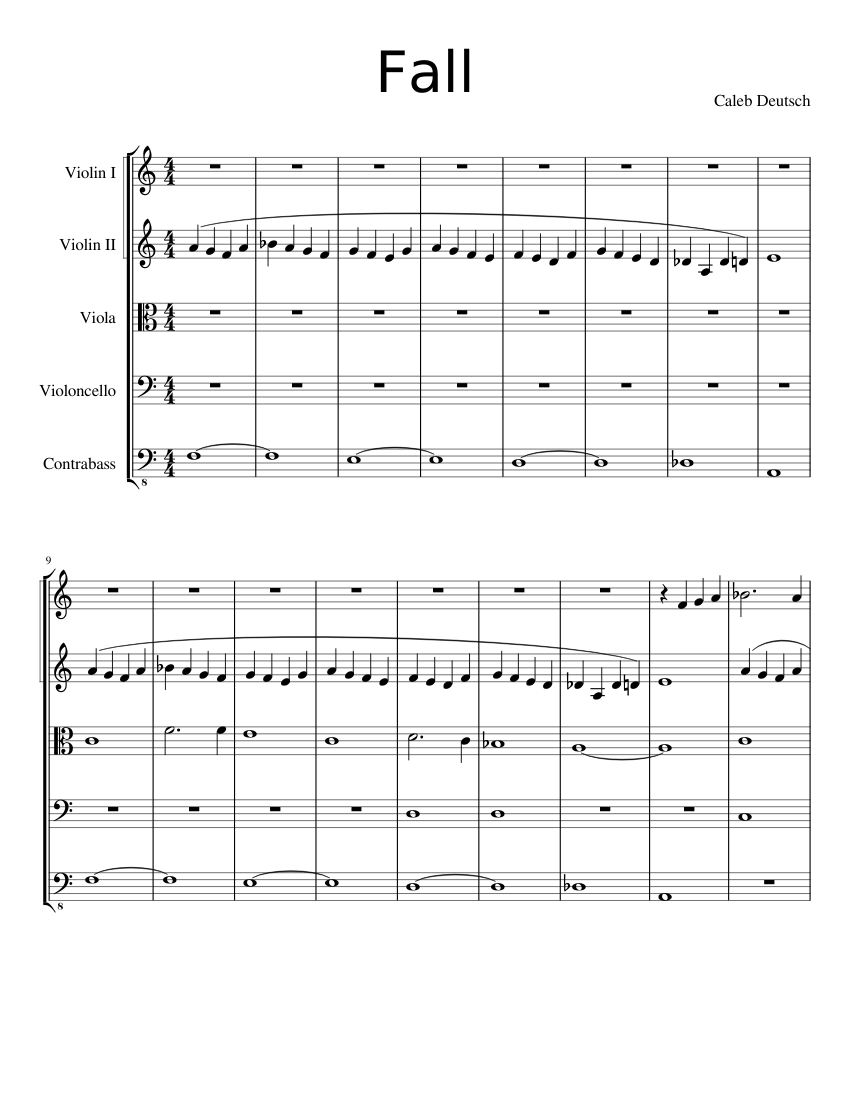 Fall Sheet music for Contrabass, Violin, Viola, Cello (String Quintet ...