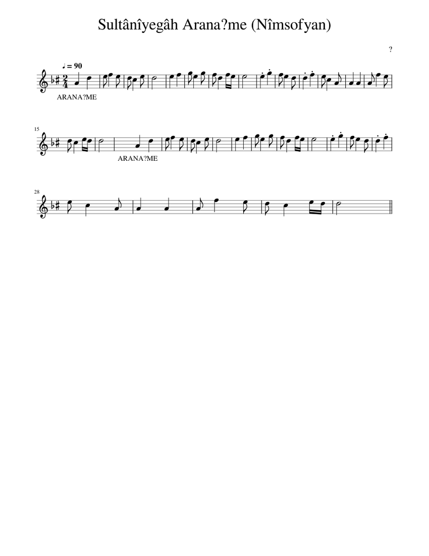 Sultânîyegâh Arana?me (Nîmsofyan) Sheet music for Piano (Solo ...