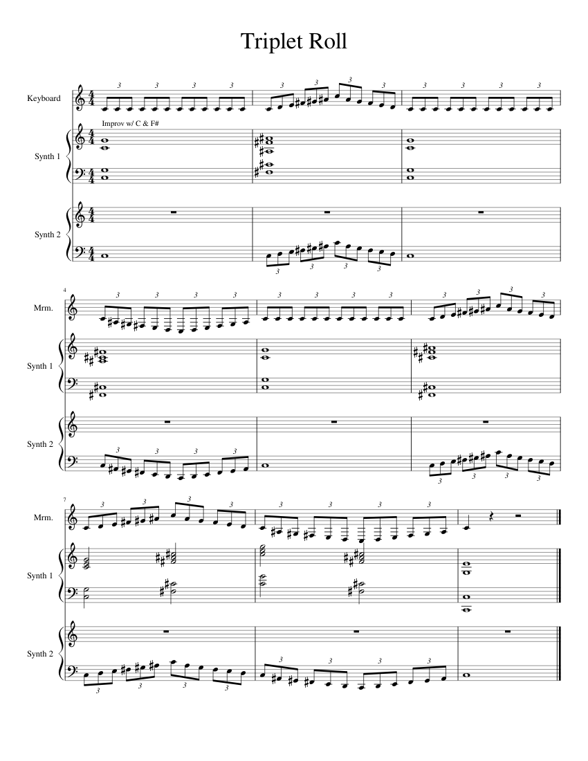 Triplet Roll Sheet music for Piano, Bass guitar, Marimba (Mixed Trio ...