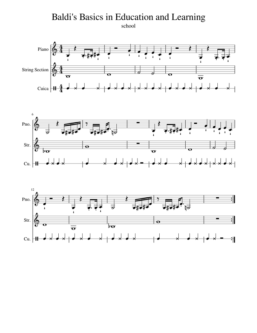 School-Baldi's Basics in Education and Learning Sheet music for Piano ...