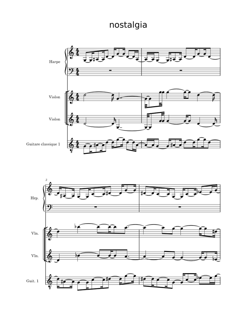 nostalgia Sheet music for Violin, Guitar, Harp (Mixed Quartet ...