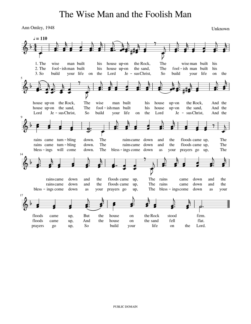 The wise man built his house upon the rock Sheet Music for Piano (Solo ...