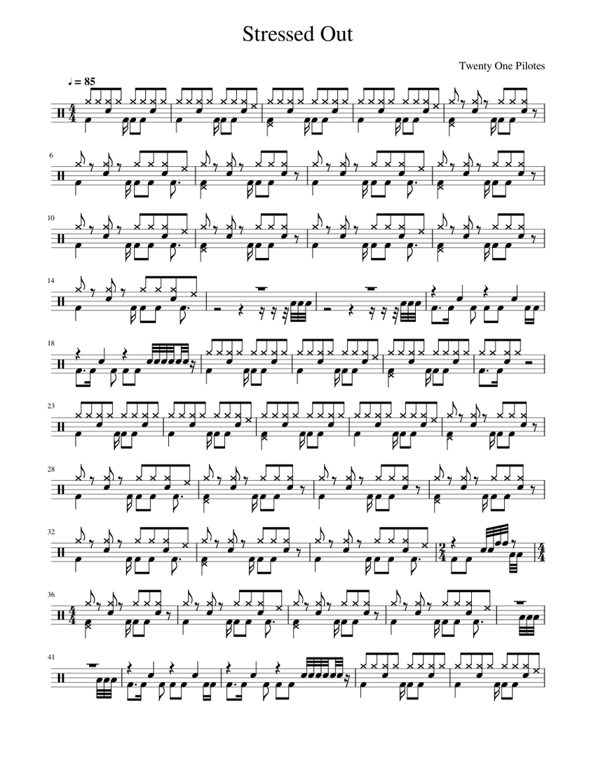 Stressed Out by 21 Pilots Sheet Music for Drum group (Solo) | MuseScore.com