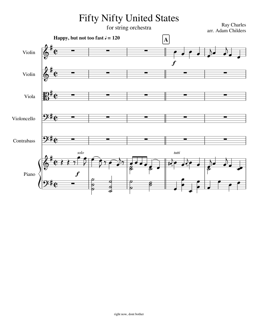 Fifty Nifty United States Sheet Music for Piano, Contrabass, Violin ...