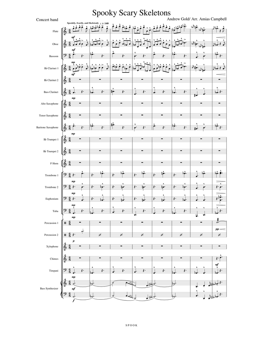Spooky Scary Skeletons For Concert Band by Amias Campbell (me) Sheet ...