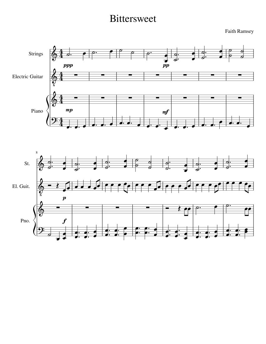 Bittersweet Sheet music for Piano, Guitar, Strings group (Mixed Trio ...