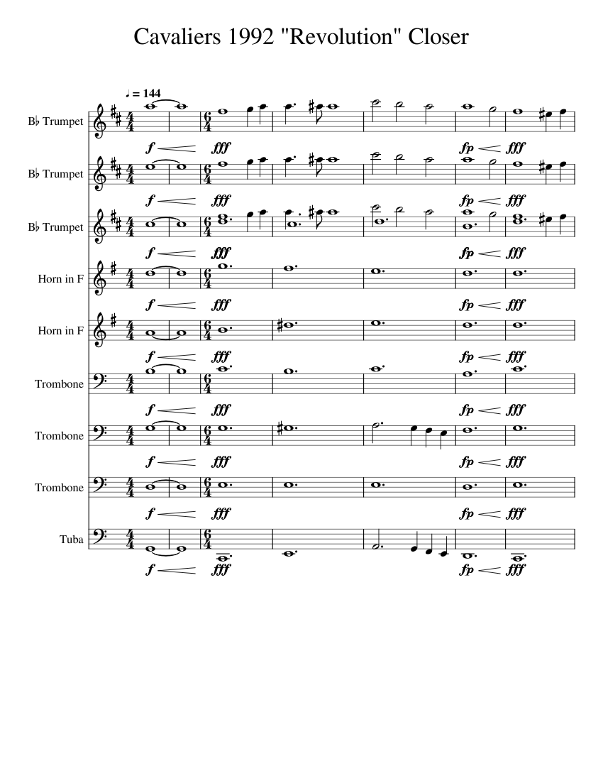 Cavaliers 1992 Revolution Closer Sheet Music for Trombone, Tuba ...