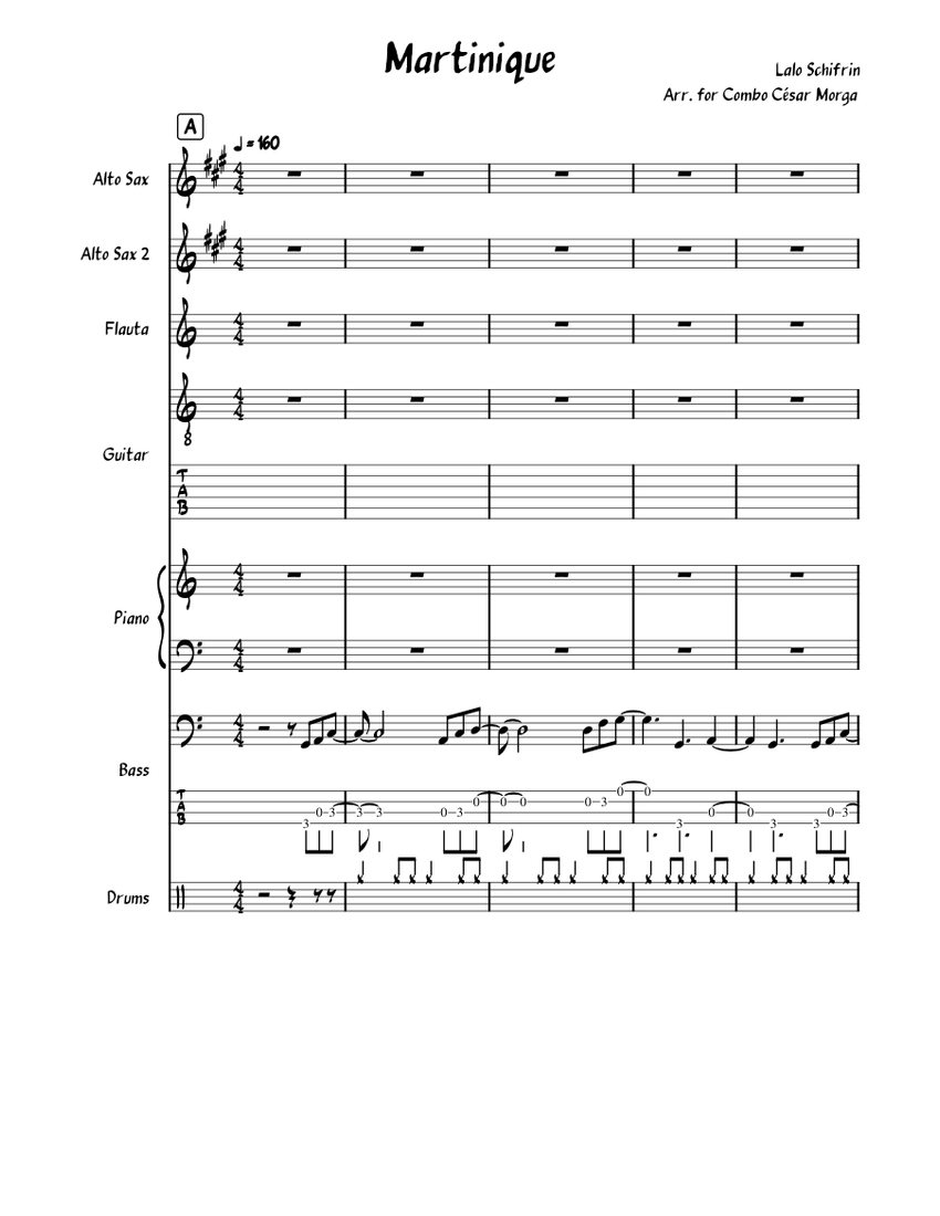 Martinique Sheet Music and Tab with Chords for Piano, Flute, Saxophone ...