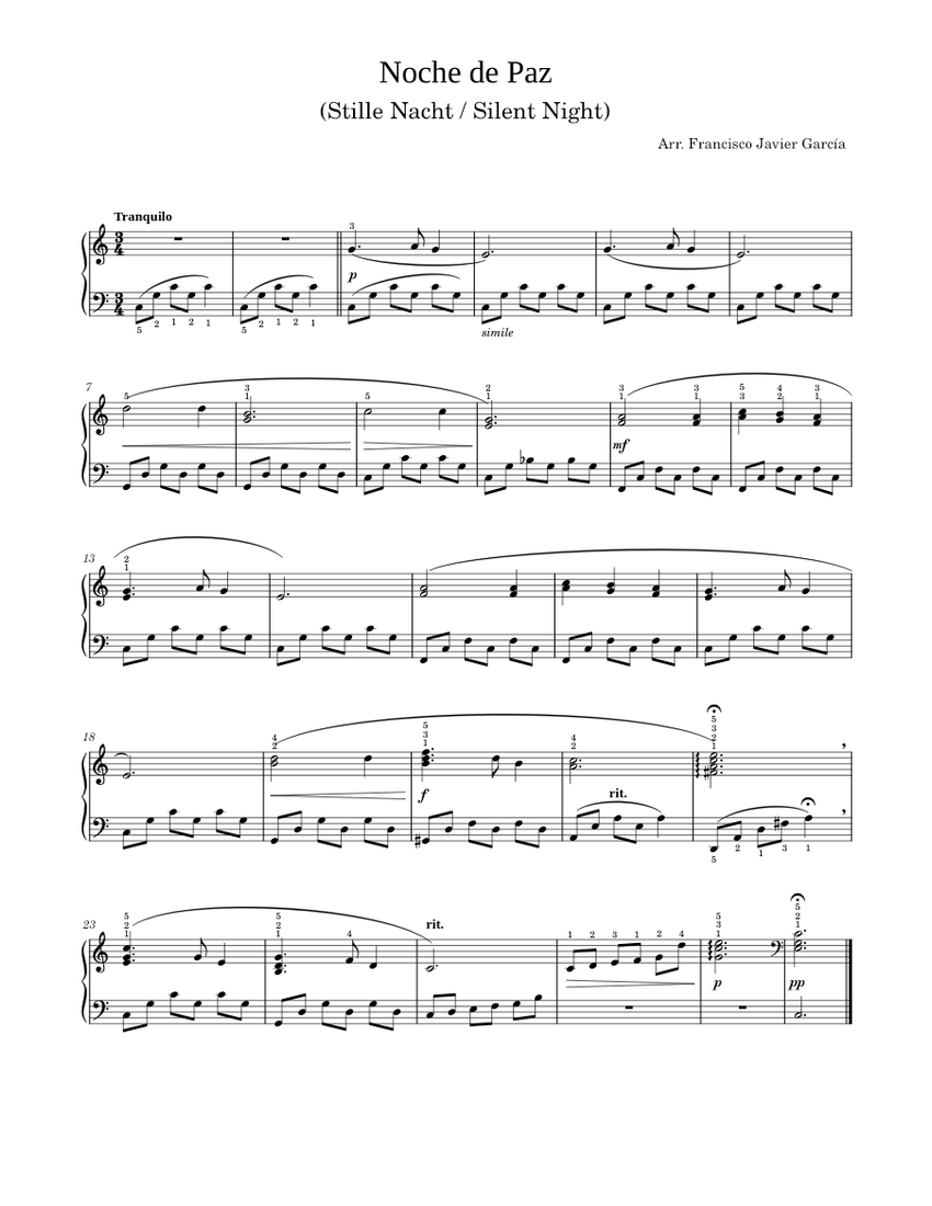 Noche de paz – Villancicos Noche de paz – Silent Night Sheet music for ...
