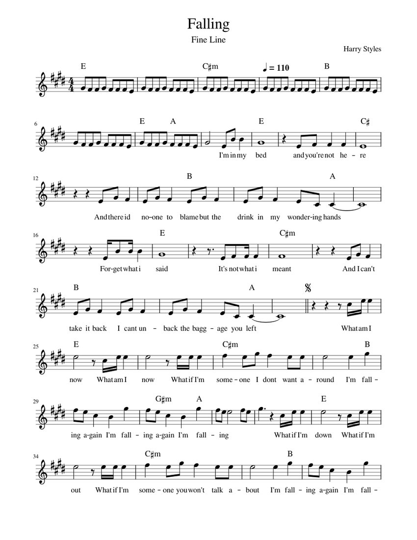Falling – Harry Styles Sheet Music with Chords for Piano (Solo) easy ...