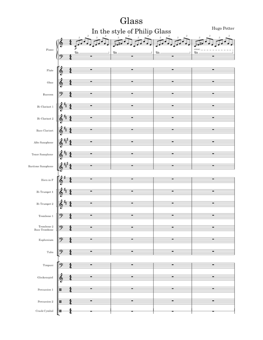 Glass Sheet Music for Piano, Trombone, Euphonium, Tuba & more ...