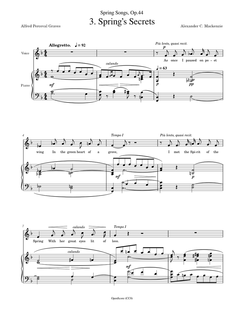 Mackenzie, Alexander – Spring Songs, Op.44, No.3 – Spring’s Secrets ...
