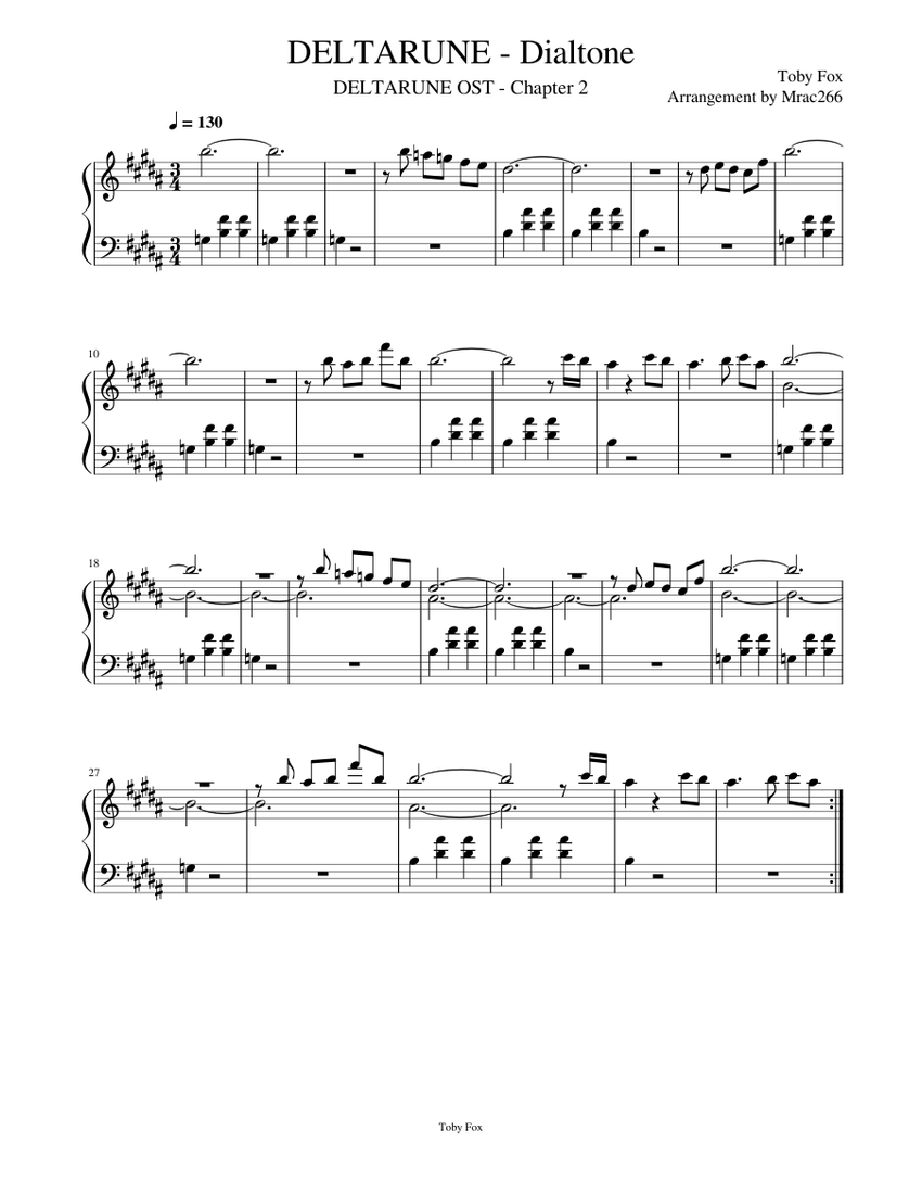 Dialtone – Toby Fox Deltarune Chapter 2 OST 41 - Dialtone Sheet Music for Piano (Solo) easy ...