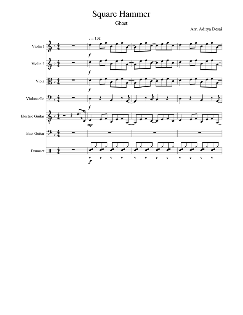 Square Hammer - Ghost Sheet music for Violin, Viola, Drum group (String Quartet) | Musescore.com