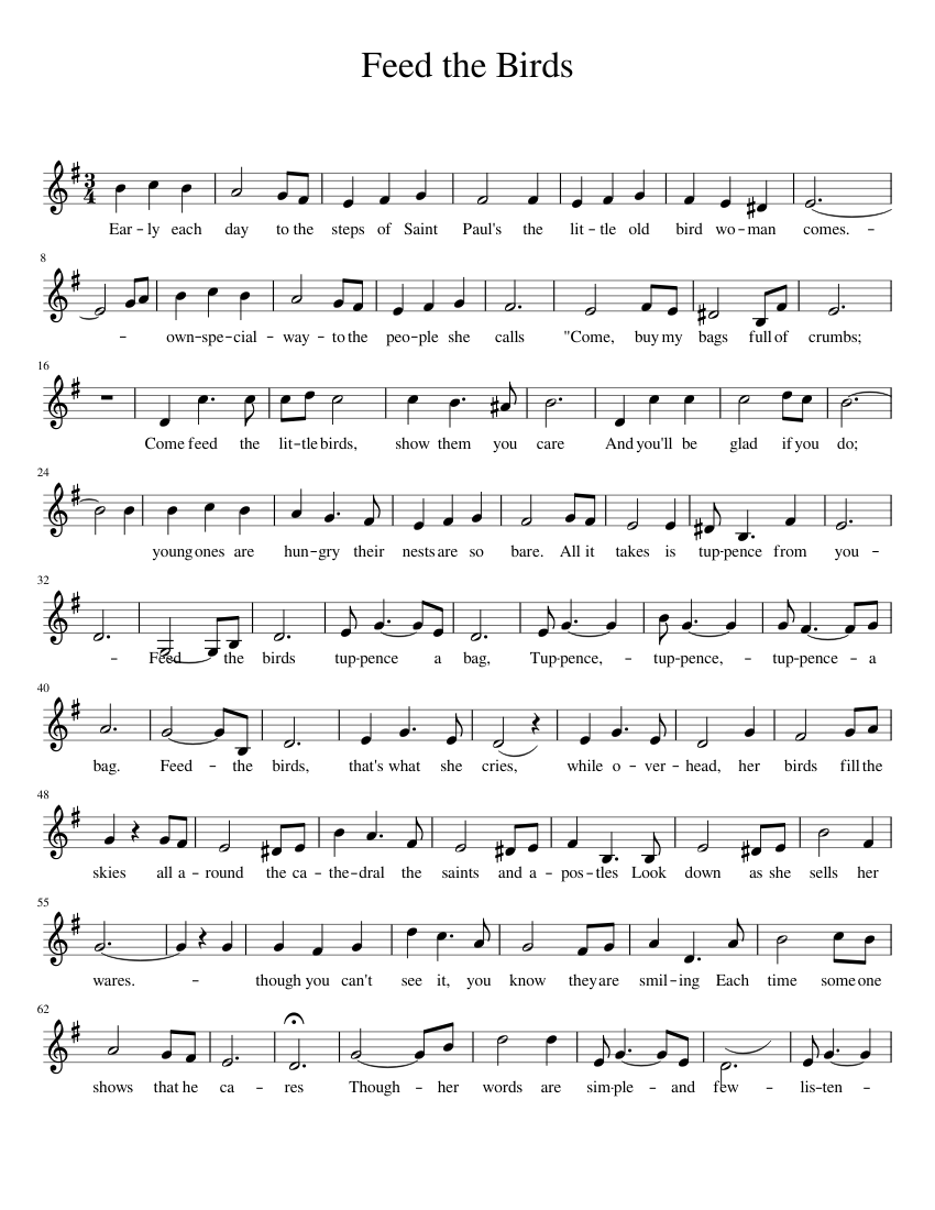 Feed the Birds Sheet Music for Violin (Solo) | MuseScore.com